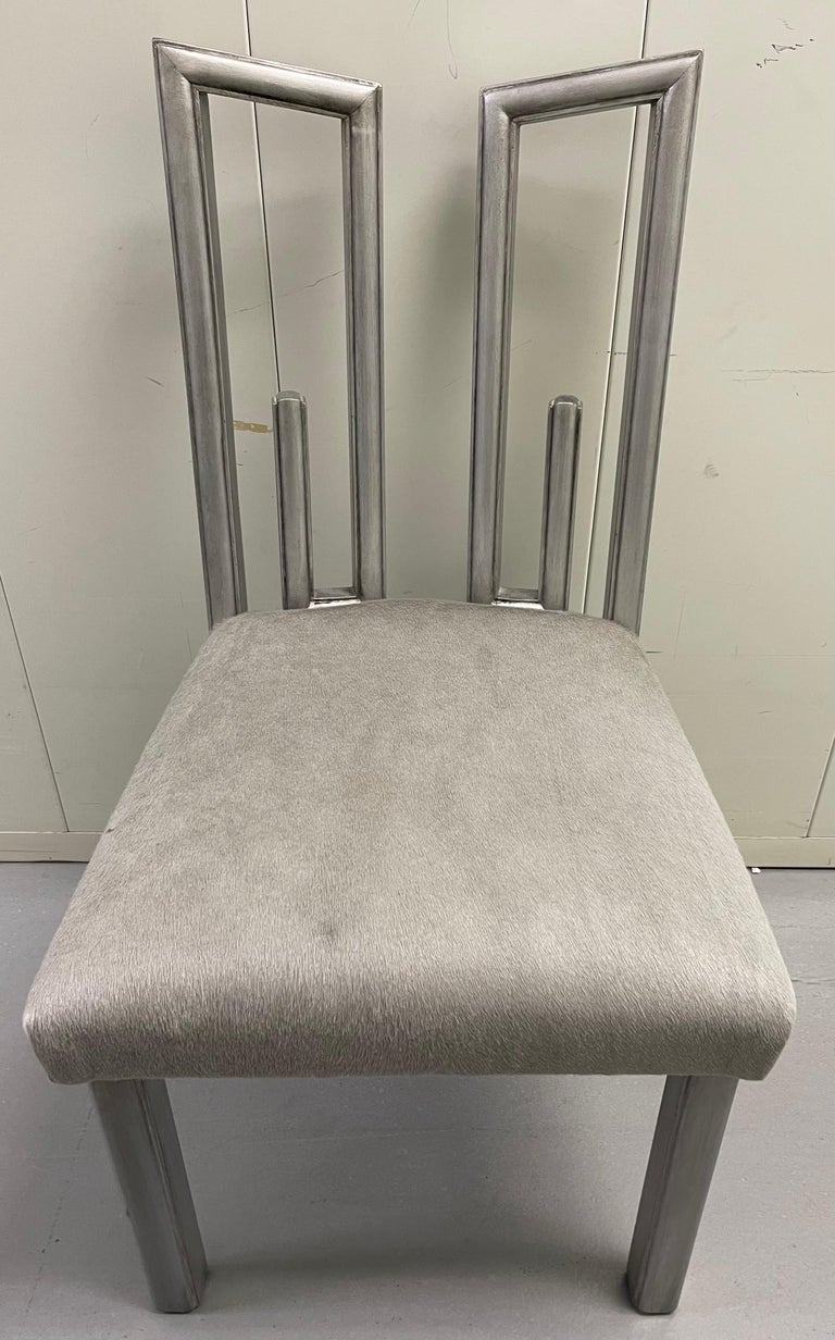 James Mont Silver Greek Key Motif Side Chair For Sale at 1stDibs