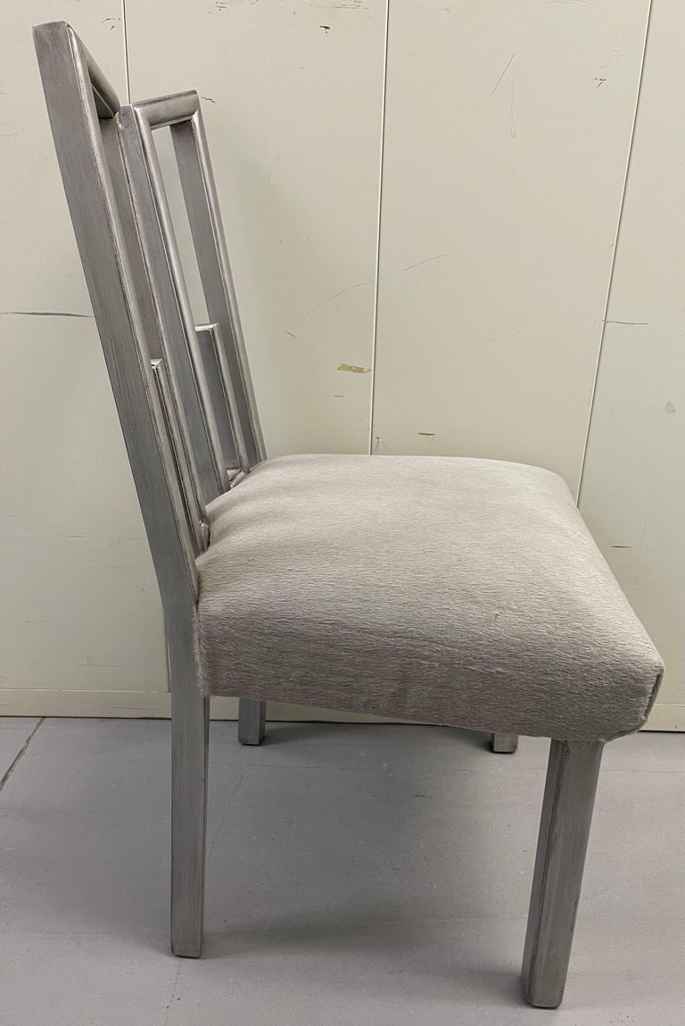 James Mont Silver Greek Key Motif Side Chair For Sale at 1stDibs