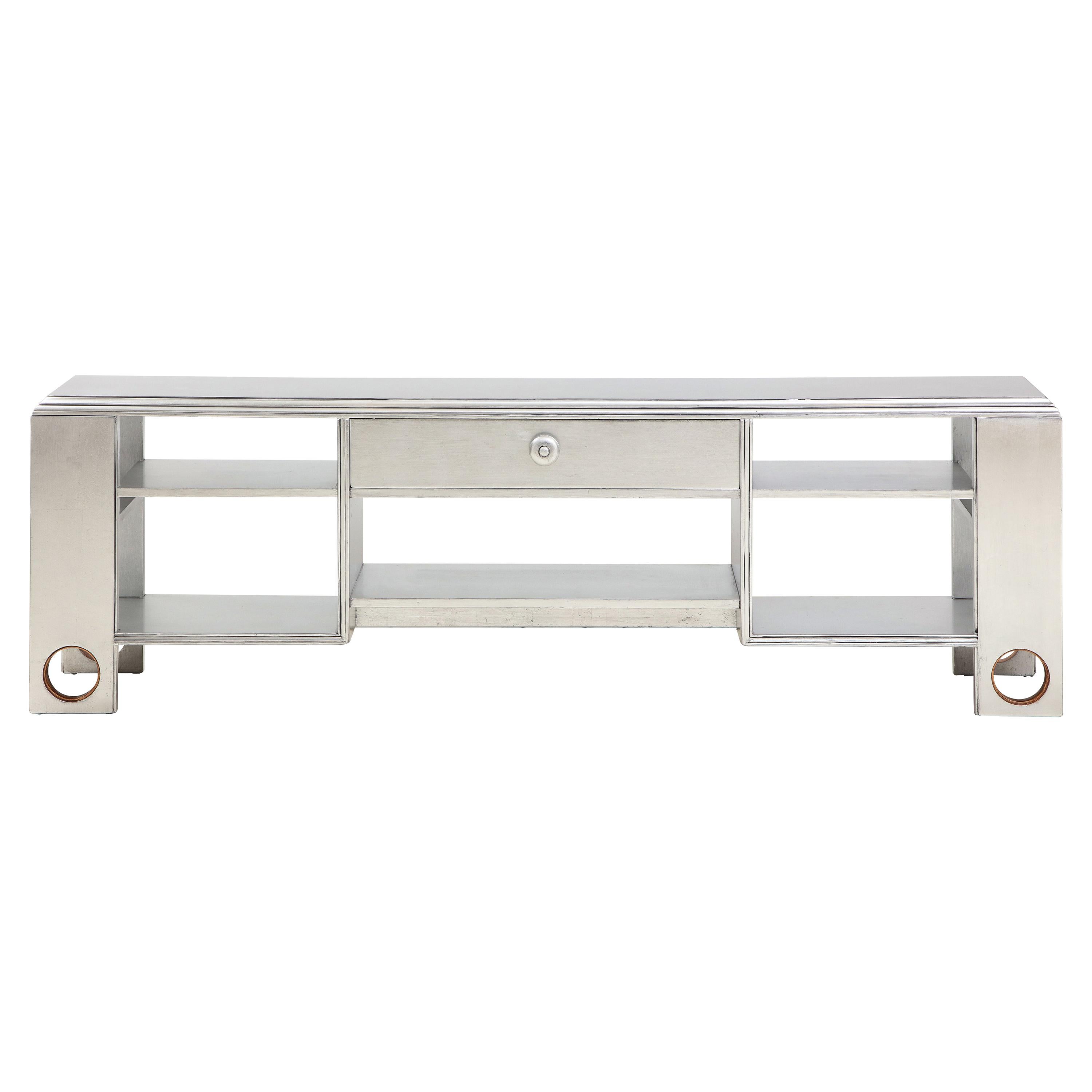 James Mont Silver-Leaf Console, Bookcase at 1stDibs
