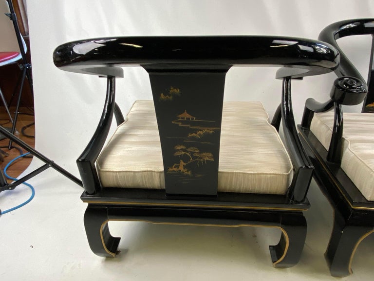 James Mont Style Black Lacquer Asian Modern Chinoiserie Ming Chairs, a ...