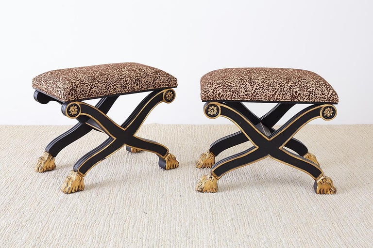 James Mont Style Hollywood Regency Curule Ottoman Benches at 1stDibs