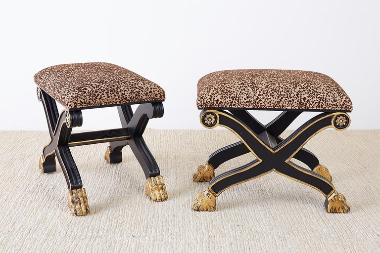 James Mont Style Hollywood Regency Curule Ottoman Benches at 1stDibs