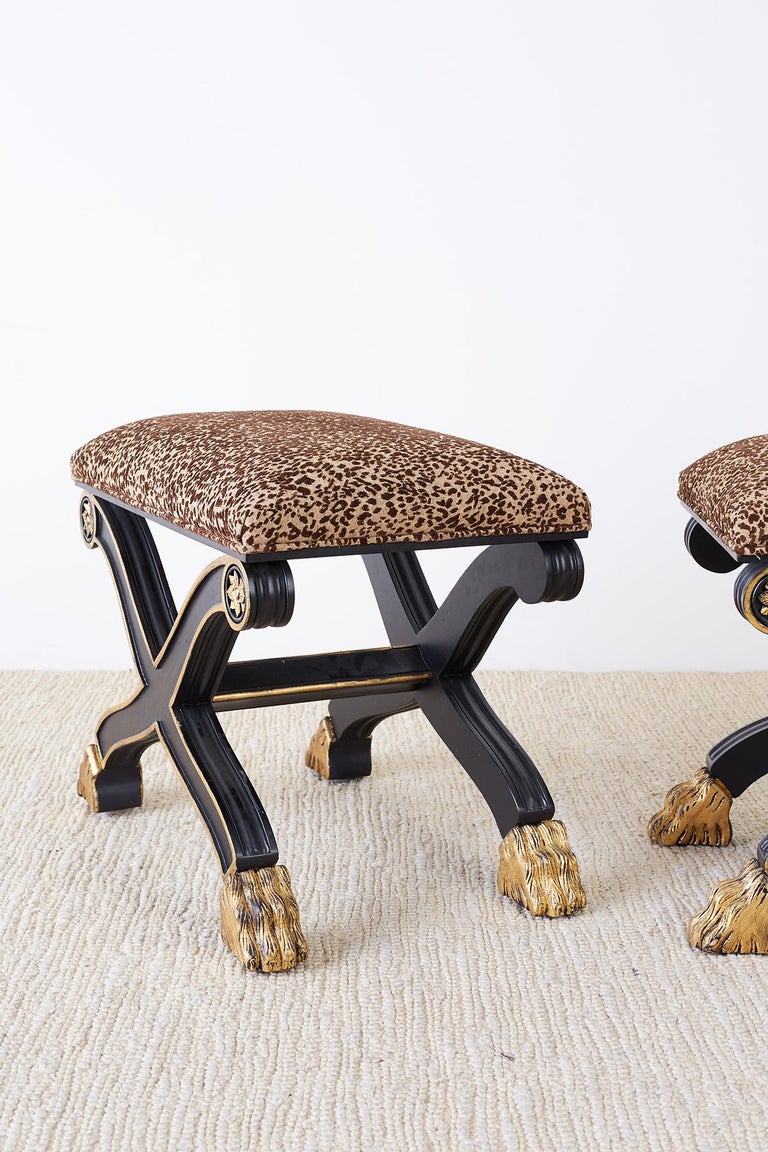 James Mont Style Hollywood Regency Curule Ottoman Benches at 1stDibs