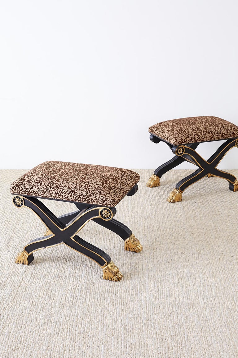 James Mont Style Hollywood Regency Curule Ottoman Benches at 1stDibs