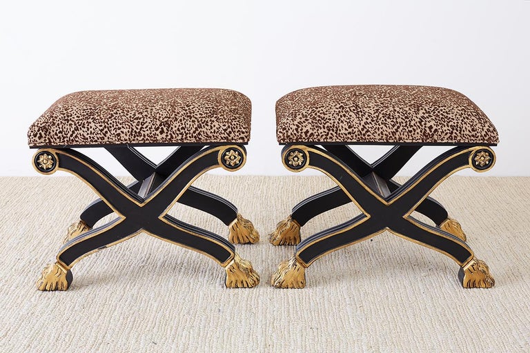 James Mont Style Hollywood Regency Curule Ottoman Benches at 1stDibs