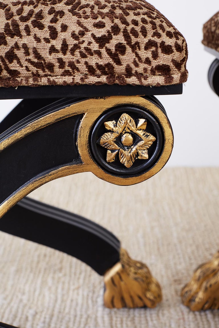 James Mont Style Hollywood Regency Curule Ottoman Benches at 1stDibs
