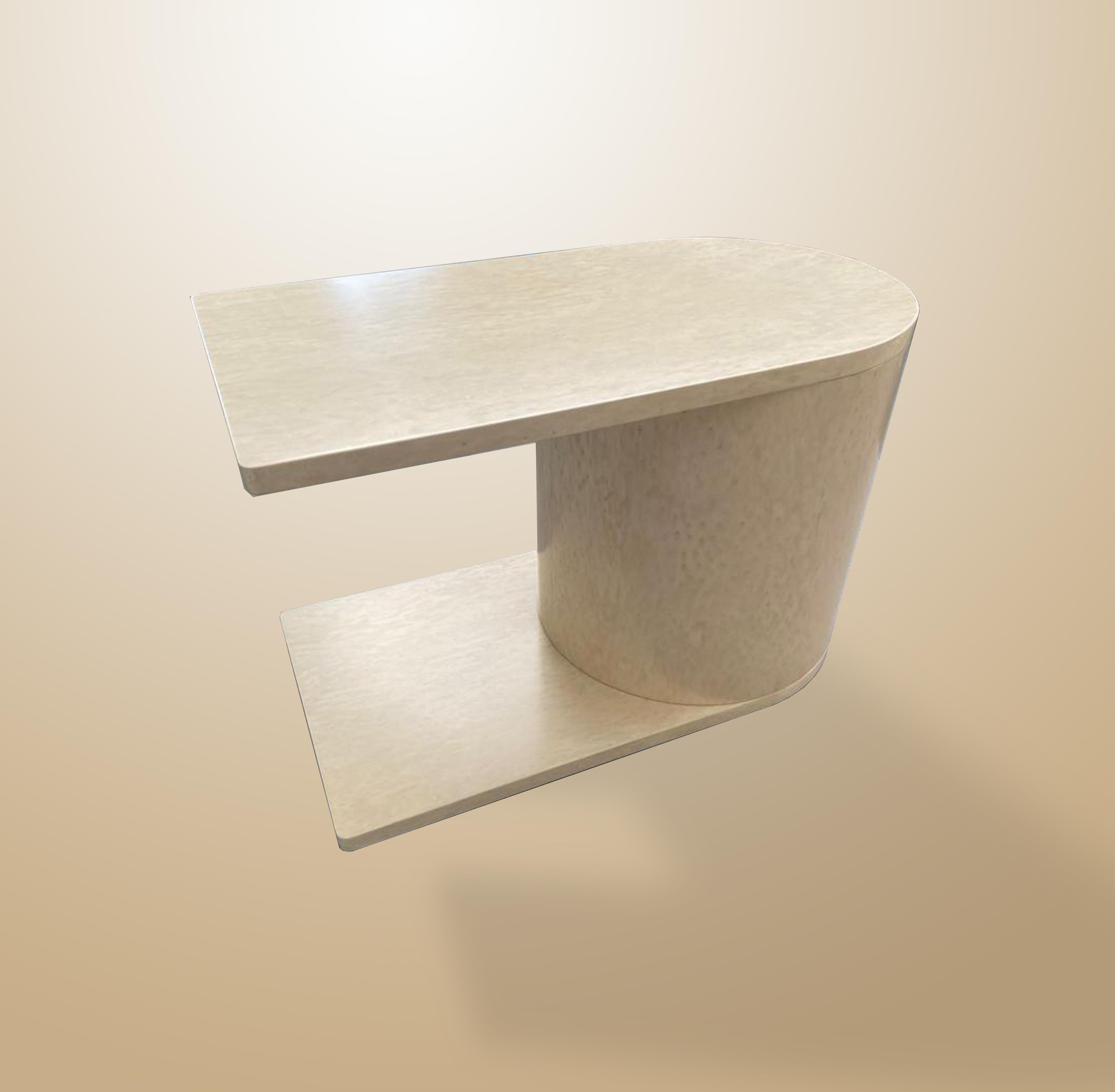 Contemporary Design Side Table, Ivory Colour Veneer, Cylindrical shape ...