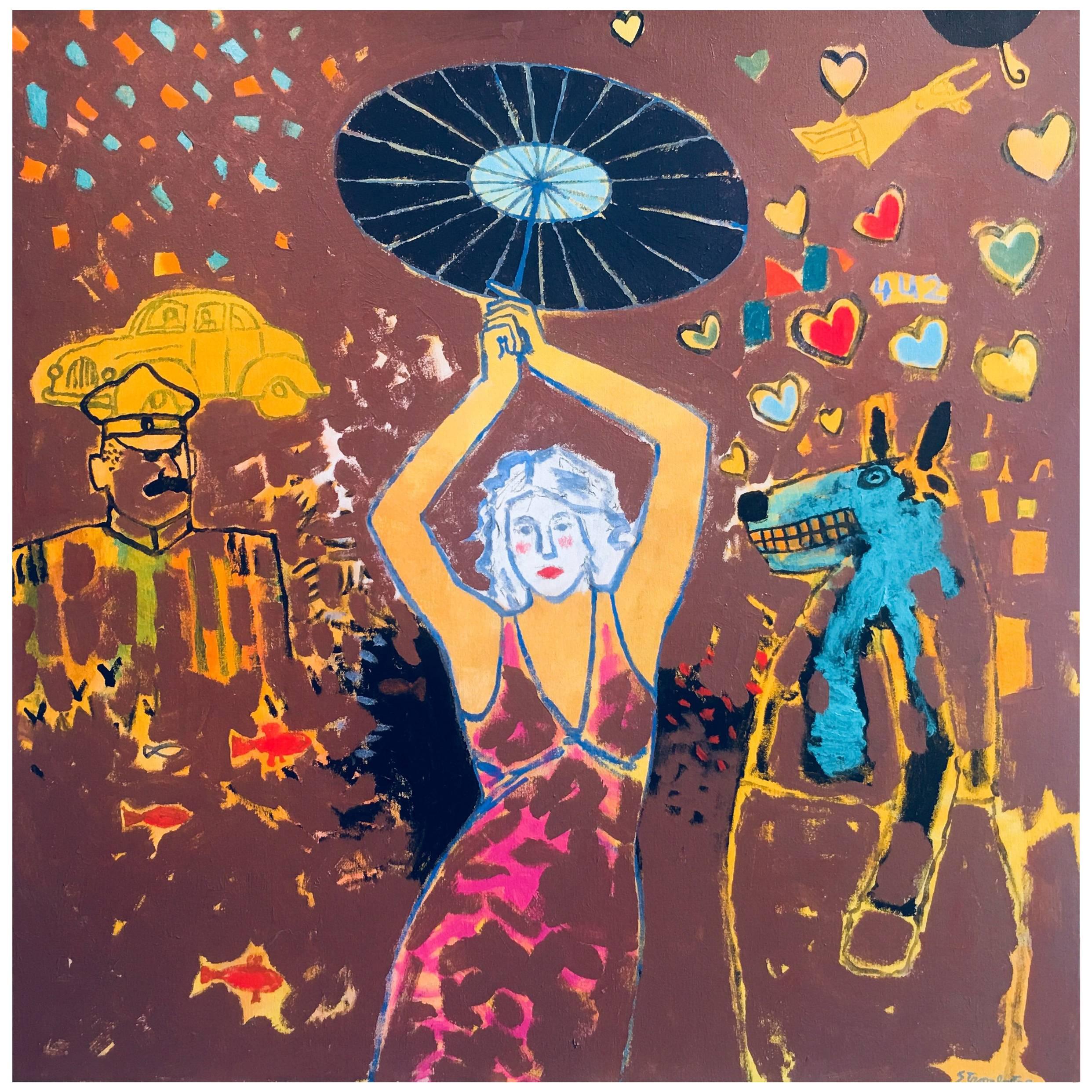 James Strombotne "Girl with Parasol" Acrylic on Canvas Painting 2014 at ...