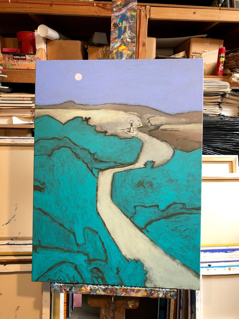 James Strombotne "Moon Light Landscape” Acrylic on Canvas Painting For ...