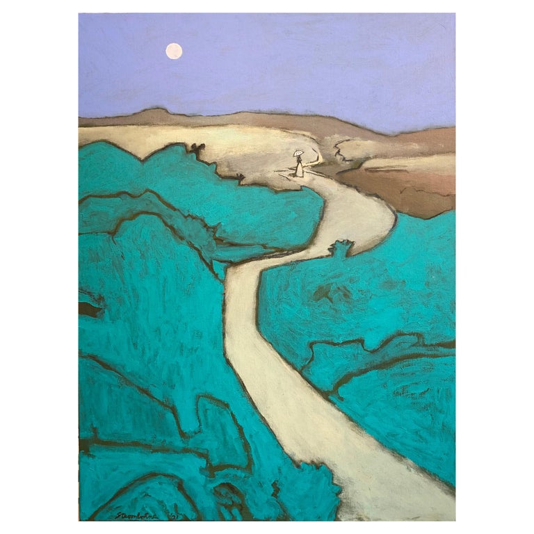 James Strombotne "Moon Light Landscape” Acrylic on Canvas Painting For ...