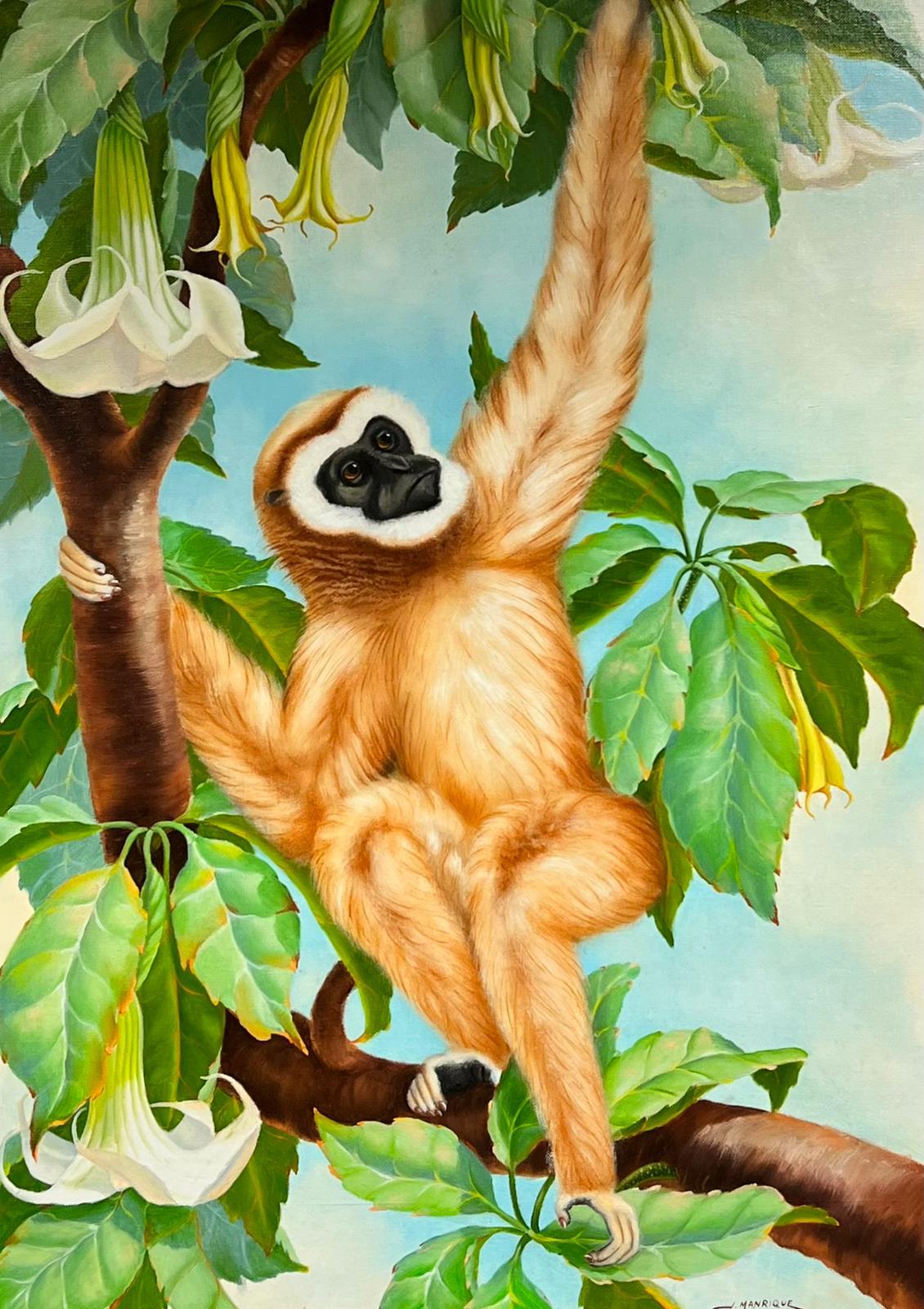 Jamie Manrique - Monkey in Tree in Jungle Very Large Modern Oil ...