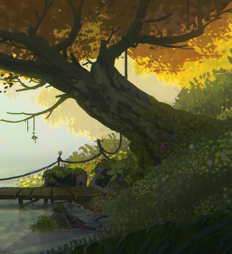 Digital Art Painting Vis Dev Animation 2D/3D Golden Tree Lake Magic ...