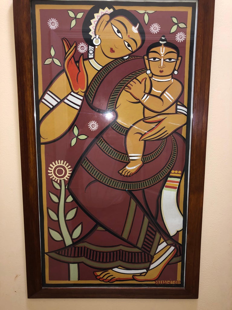 Jamini Roy – Jamini Roy: „Mutter und Kind“, Originalgemälde im Angebot ...