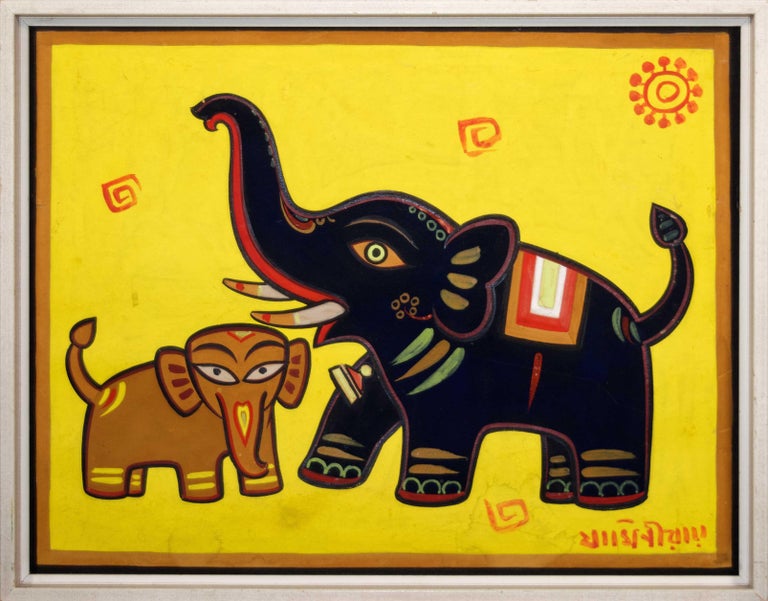 Jamini Roy - 'Untitled (Elephants)' original painting on paper by ...