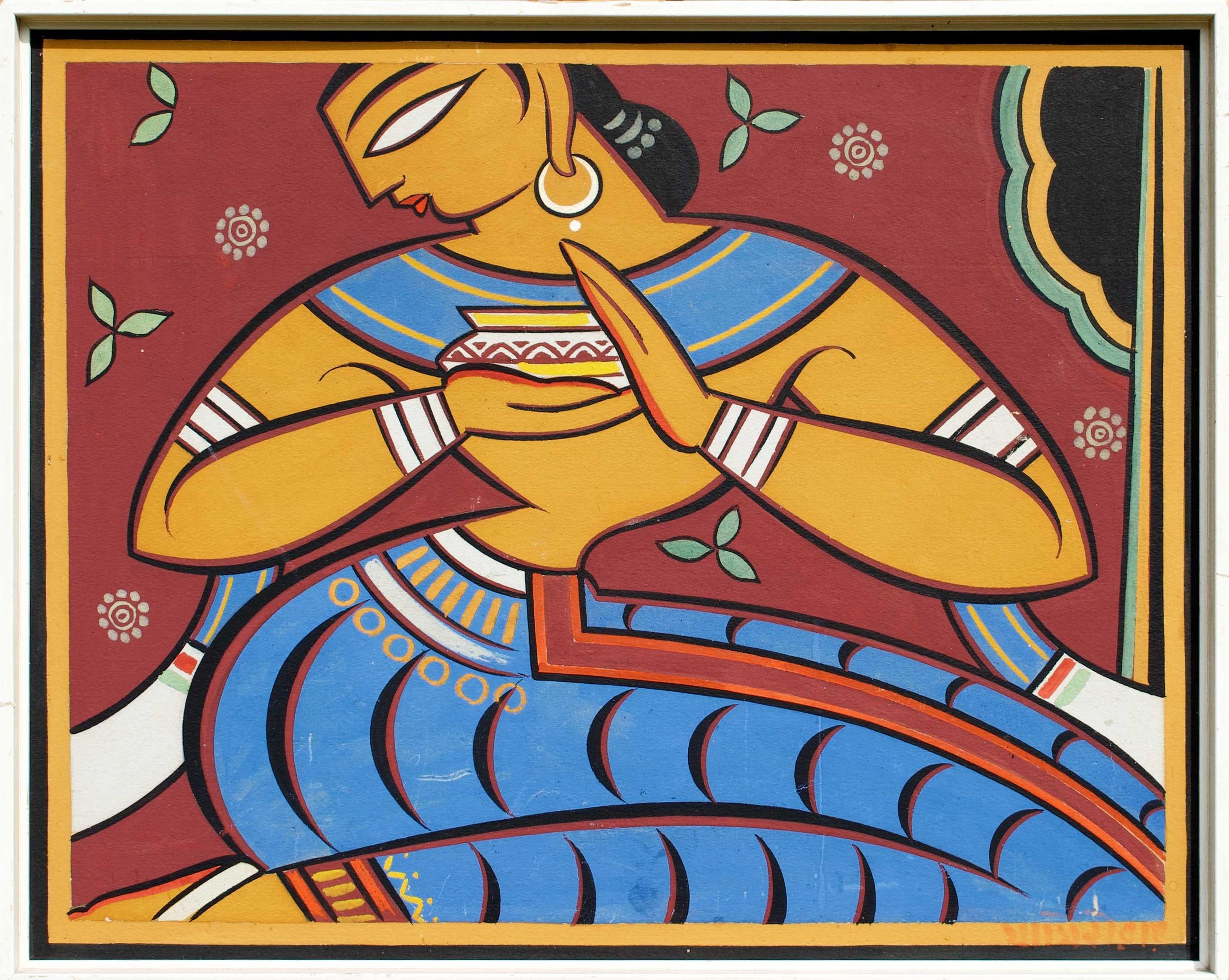 Jamini Roy - ''Untitled (Gopini)'' original painting on paper by Jamini ...