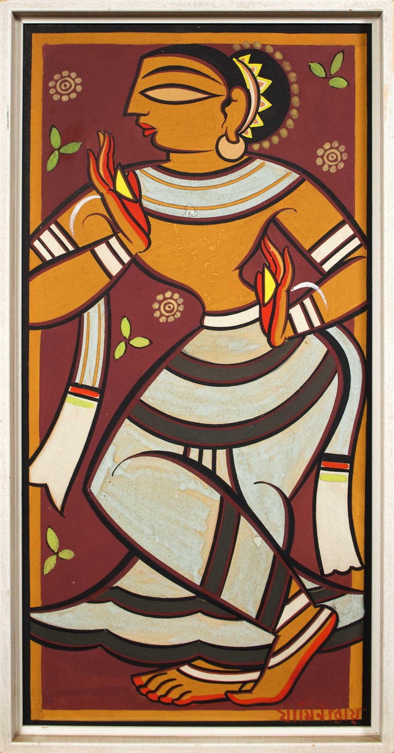 Jamini Roy - 'Untitled (Gopini)' original painting on paper by Jamini ...