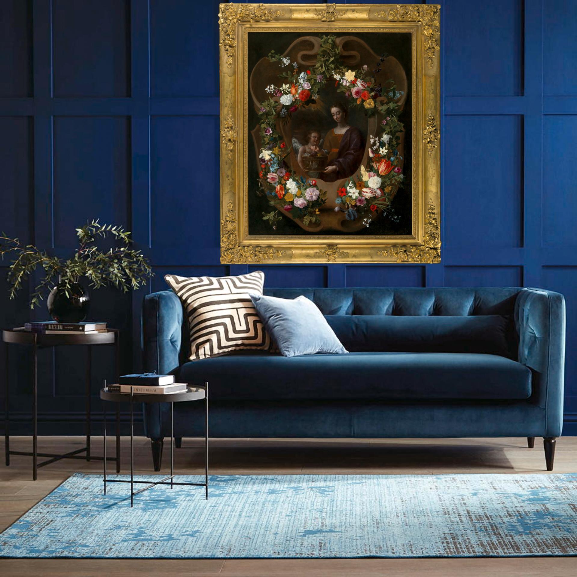 Jan Anton van der Baren - Large Old Master Flower Garland Still Life ...