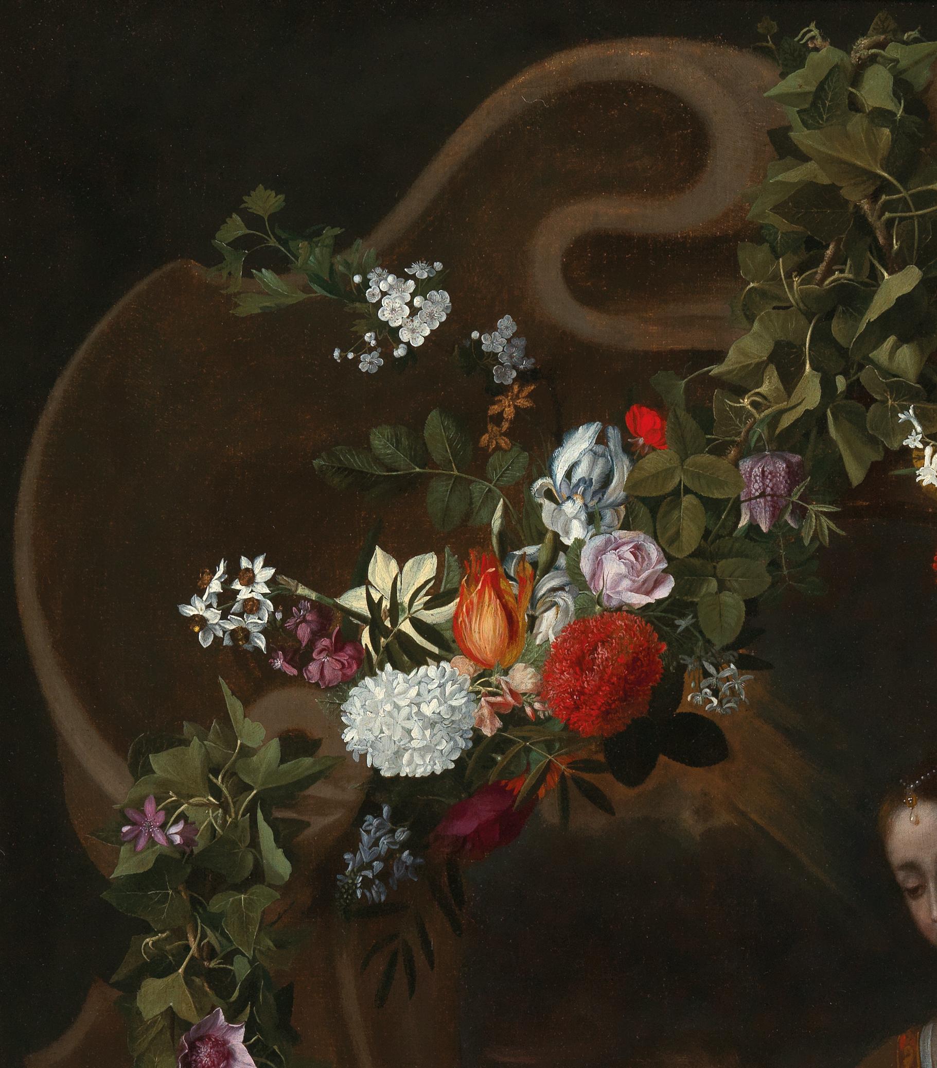 Jan Anton van der Baren - Large Old Master Flower Garland Still Life ...