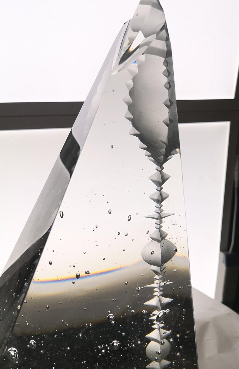 Jan Exnar, Czech Crystal Pyramid Monolith with Corner Engraving, 1998 ...