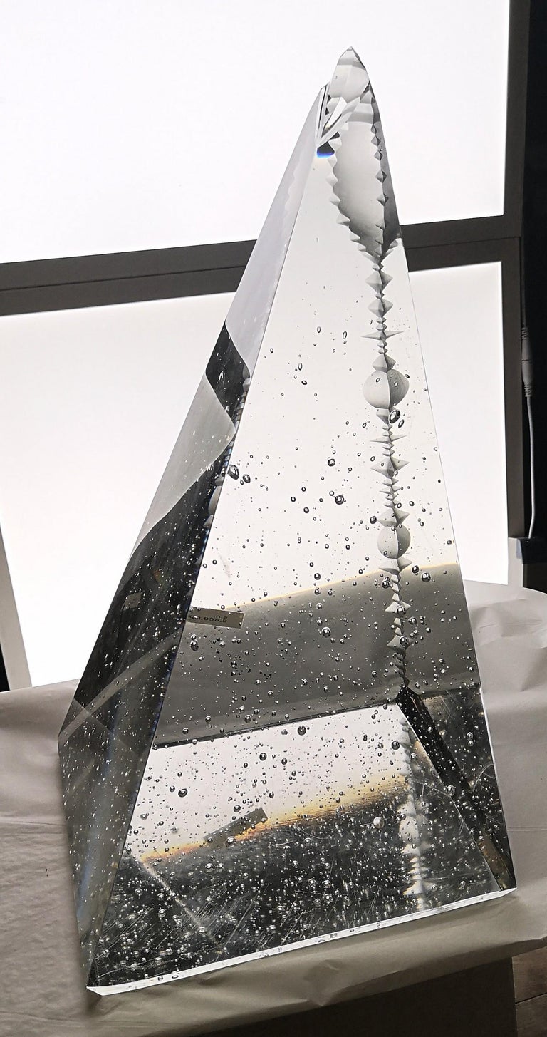 Jan Exnar, Czech Crystal Pyramid Monolith with Corner Engraving, 1998 ...