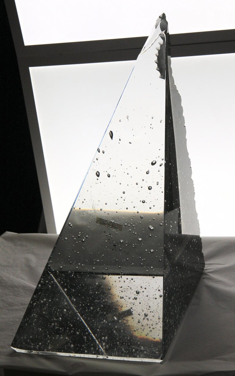 Jan Exnar, Czech Crystal Pyramid Monolith with Corner Engraving, 1998 ...