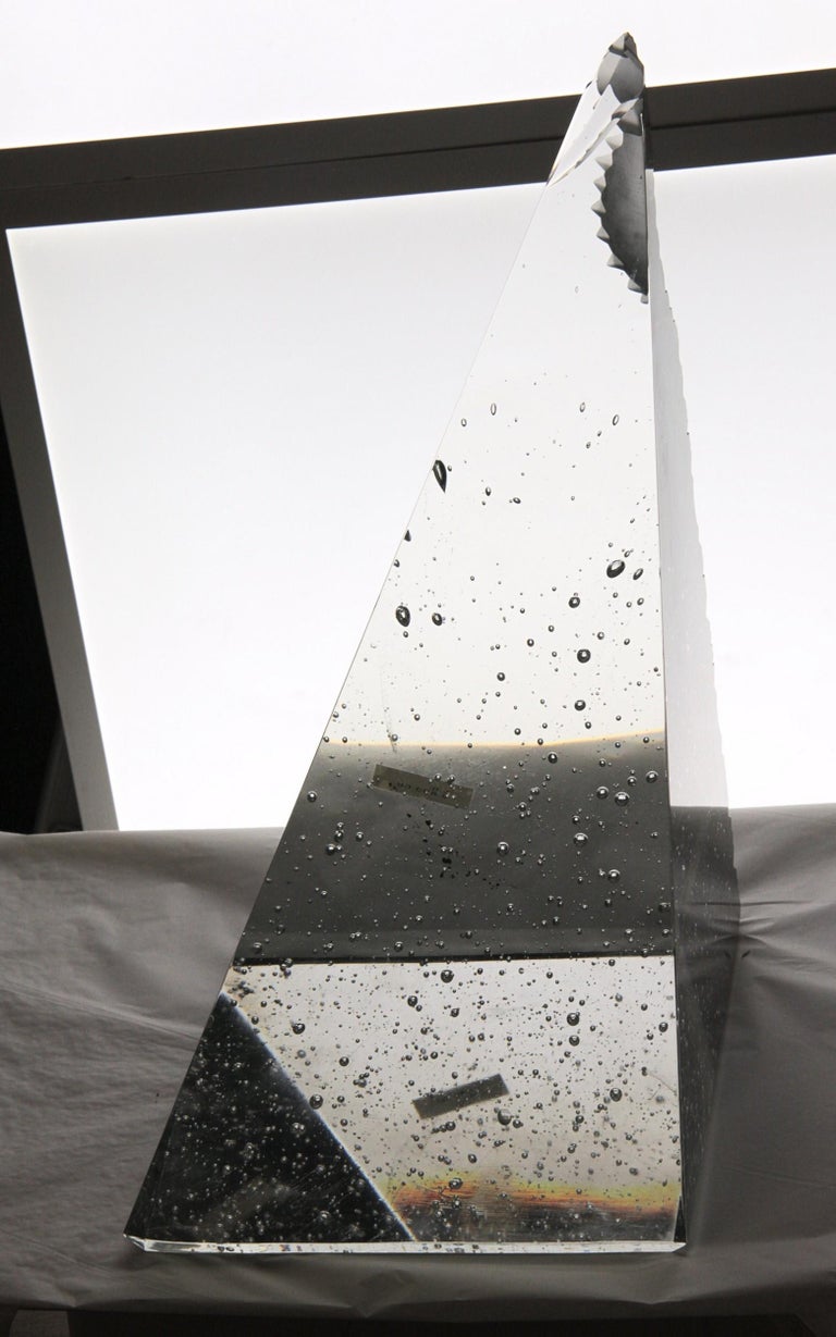 Jan Exnar, Czech Crystal Pyramid Monolith with Corner Engraving, 1998 ...