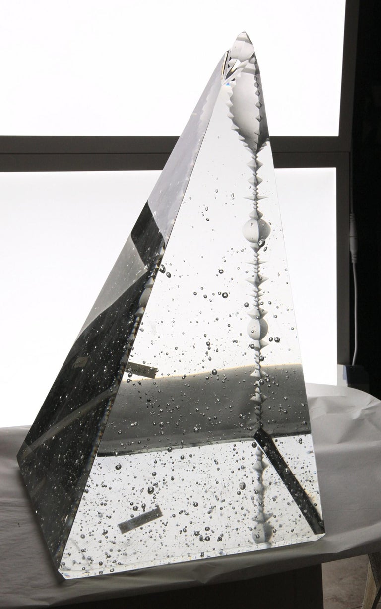 Jan Exnar, Czech Crystal Pyramid Monolith with Corner Engraving, 1998 ...