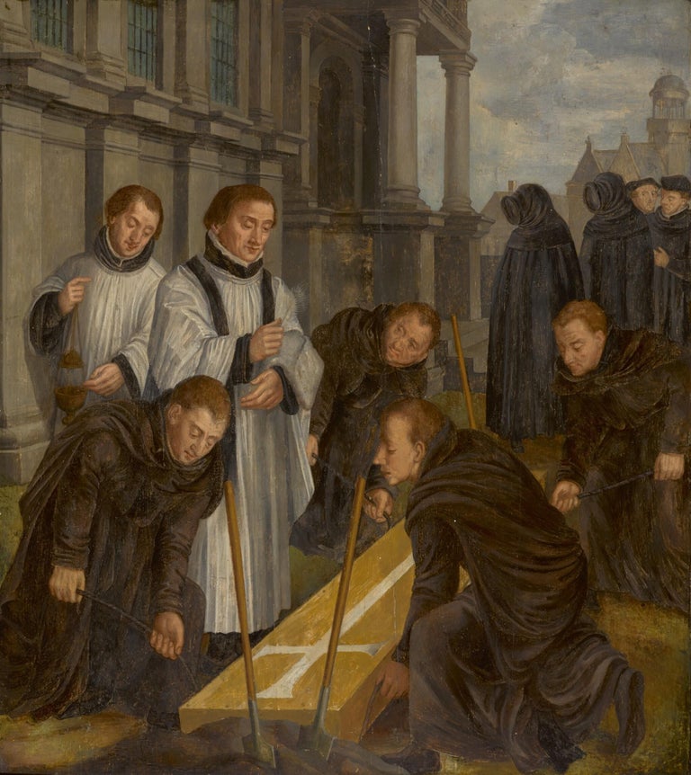 Jan van Coninxloo - Burying the Dead Ceremony - an early 16th century panel For Sale at 1stDibs