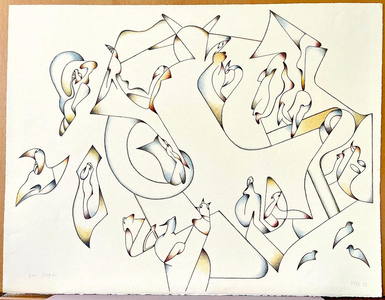 Jan Voss - ABSTRACT 2, Signed Lithograph, Modernist Drawing, Conceptual ...