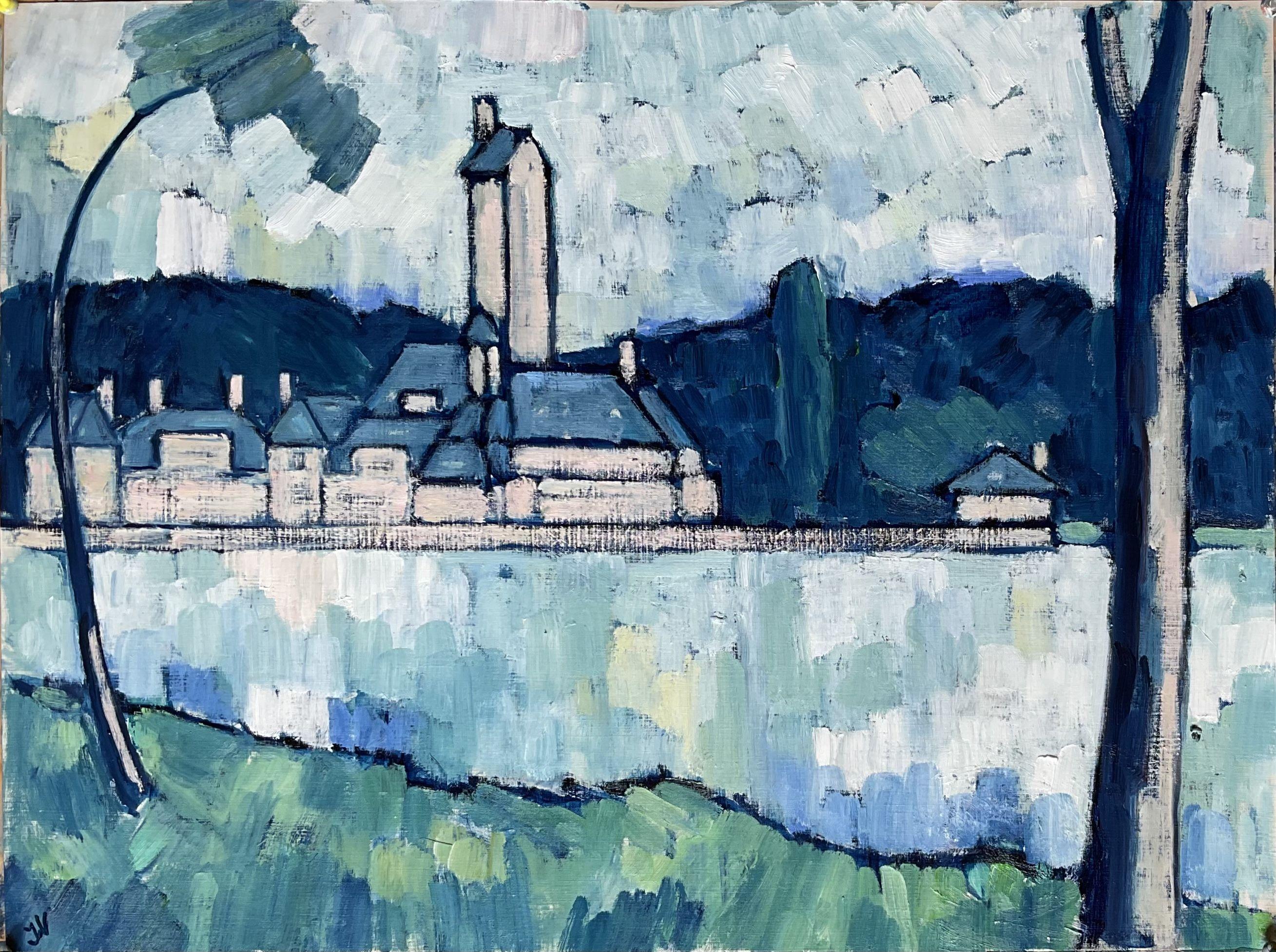 Jan Willem Versteeg - Vijverpartij Jachthuis, Painting, Oil on Paper ...