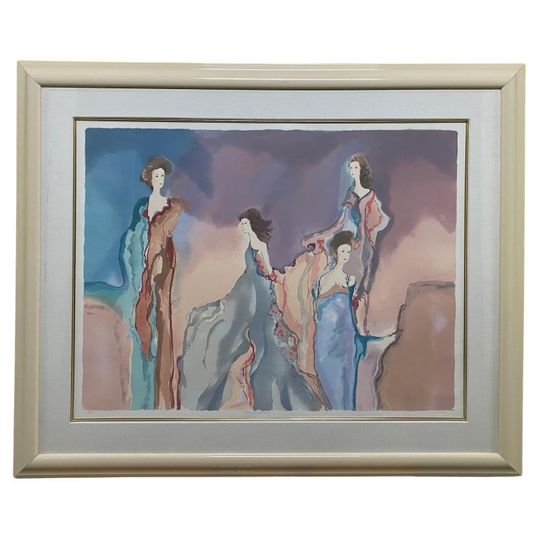 Jane Bazinet Watercolor Framed Hollywood Regency Style For Sale at 1stDibs