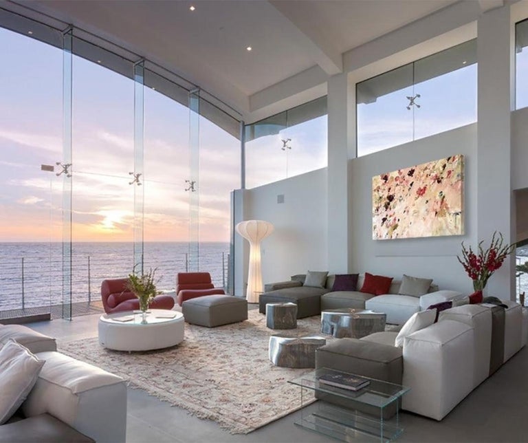 Jane Burton - Floral Abstract Pink Beige Cream Green Burgundy Large ...