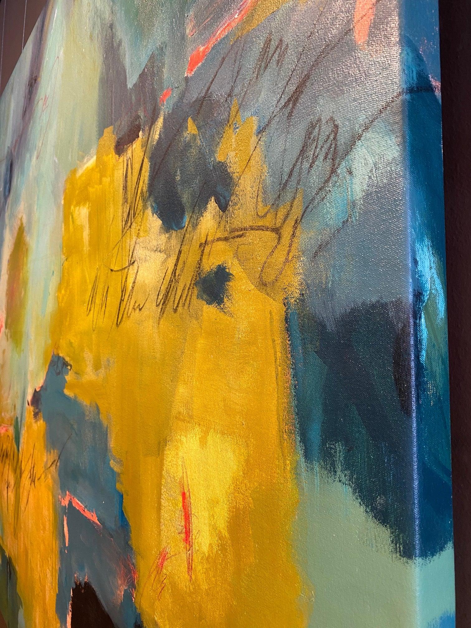 Jane Burton - Jewel Tones Yellow Green Blue Pink Large Floral Abstract ...