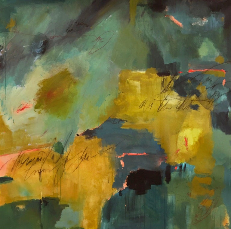Jane Burton - Jewel Tones Yellow Green Blue Pink Large Floral Abstract ...