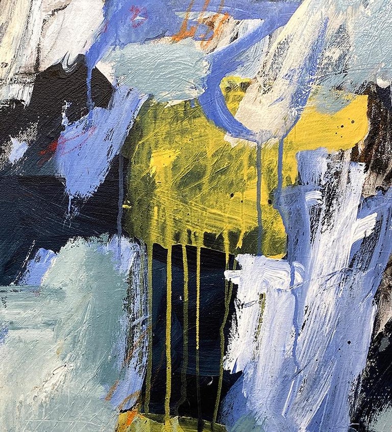 Jane Burton - Blue Yellow Grey Original Floral Abstract Modern ...