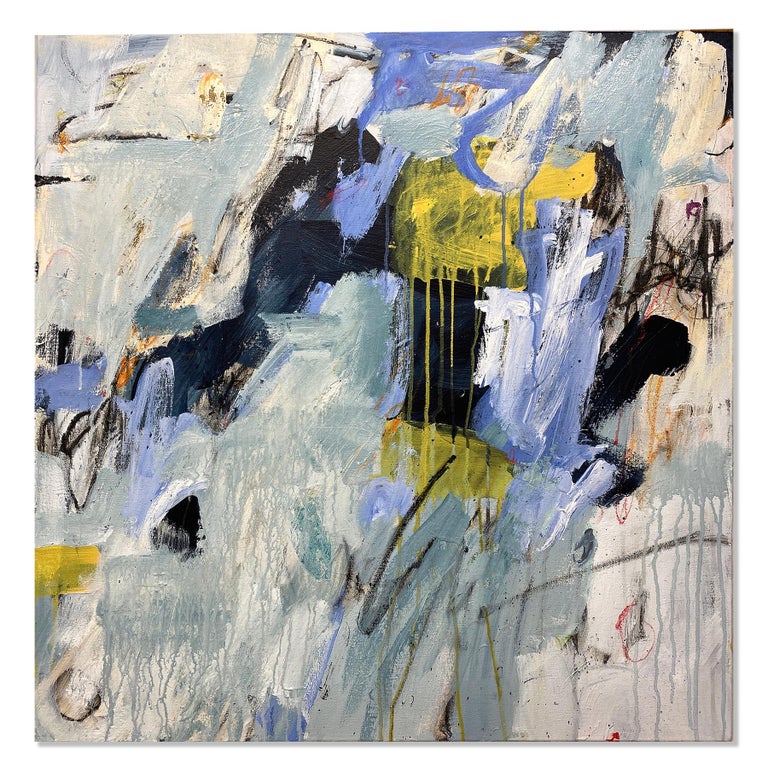 Jane Burton - Blue Yellow Grey Original Floral Abstract Modern ...