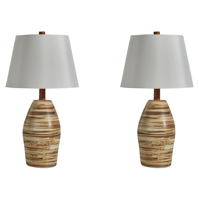 Jane and Gordon Martz, Table Lamps, Ceramic, Walnut, Marshall Studios ...