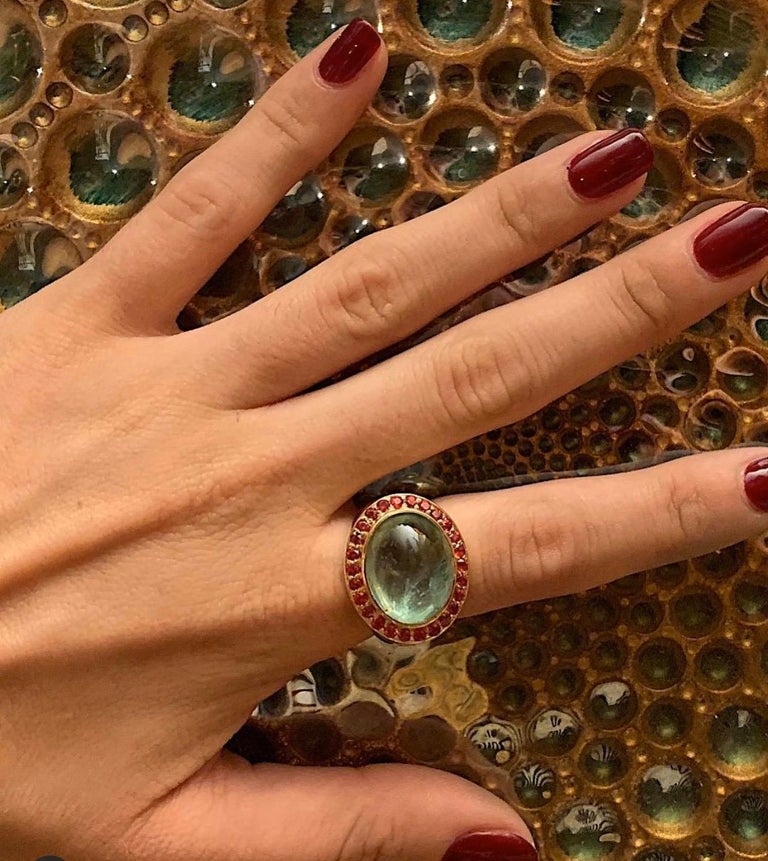 Jane Magon Collections Green Beryl and Orange Sapphire 14 Karat Gold ...