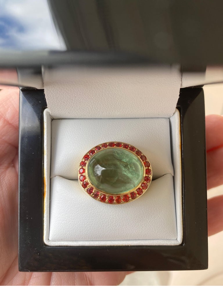 Jane Magon Collections Green Beryl and Orange Sapphire 14 Karat Gold ...