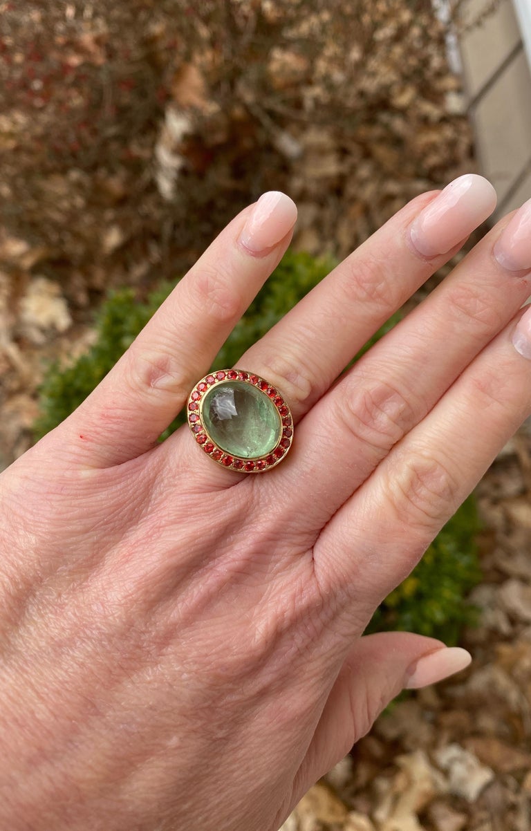 Jane Magon Collections Green Beryl and Orange Sapphire 14 Karat Gold ...