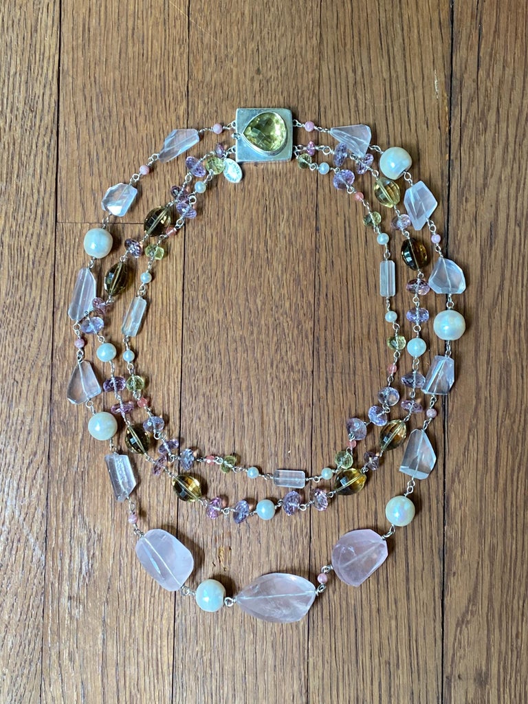 Multi Strands of Rose Quartz and Gemstones in Sterling Silver For Sale ...