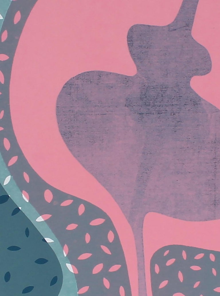 Jane Mitchell - 70's Psychedelic Serigraph of Abstracted Figure in Pink ...