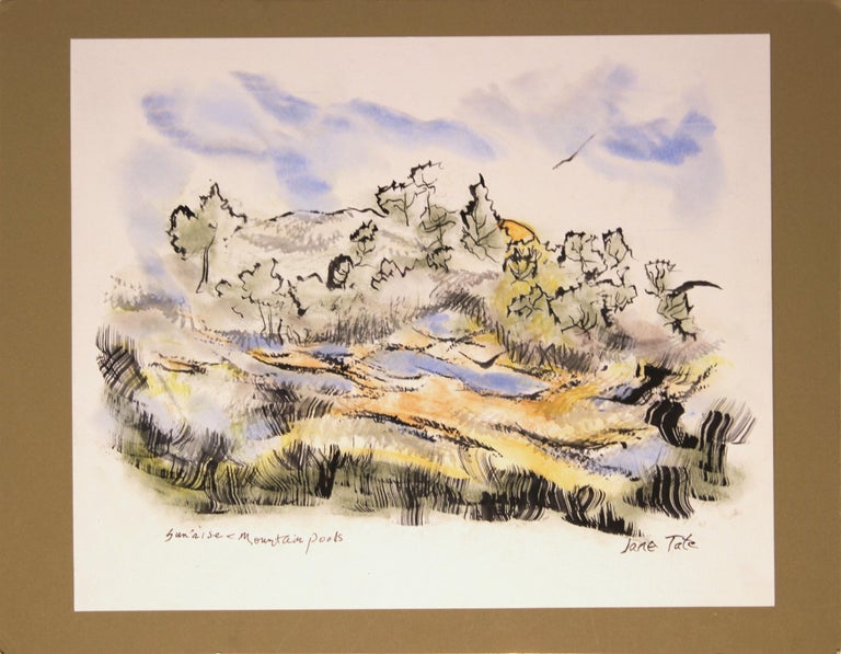 Jane Tate - “Sunrise- Mountain Pools” Modern Abstract Blue and Yellow ...