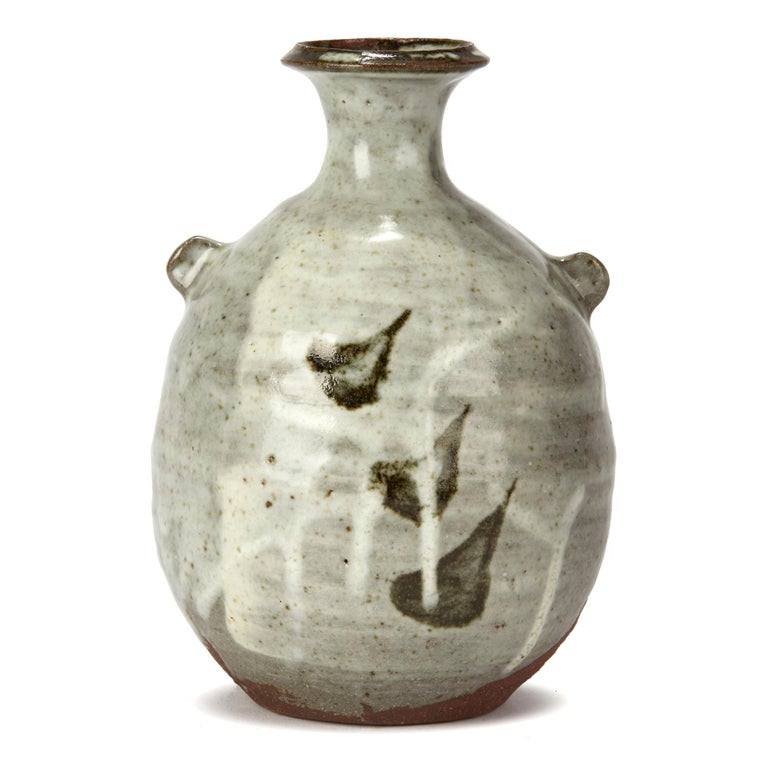 Janet Leach Grey and White Stoneware Studio Pottery Glazed Bottle Vase ...