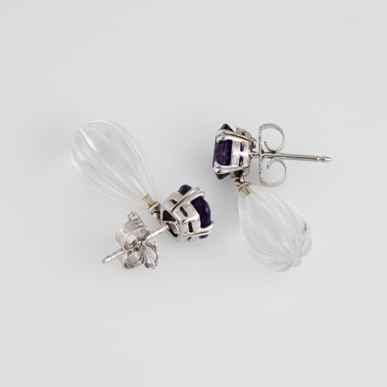 Janet Mavec Earrings Amethyst Fluted Rock Crystal 18 Karat Gold Estate ...