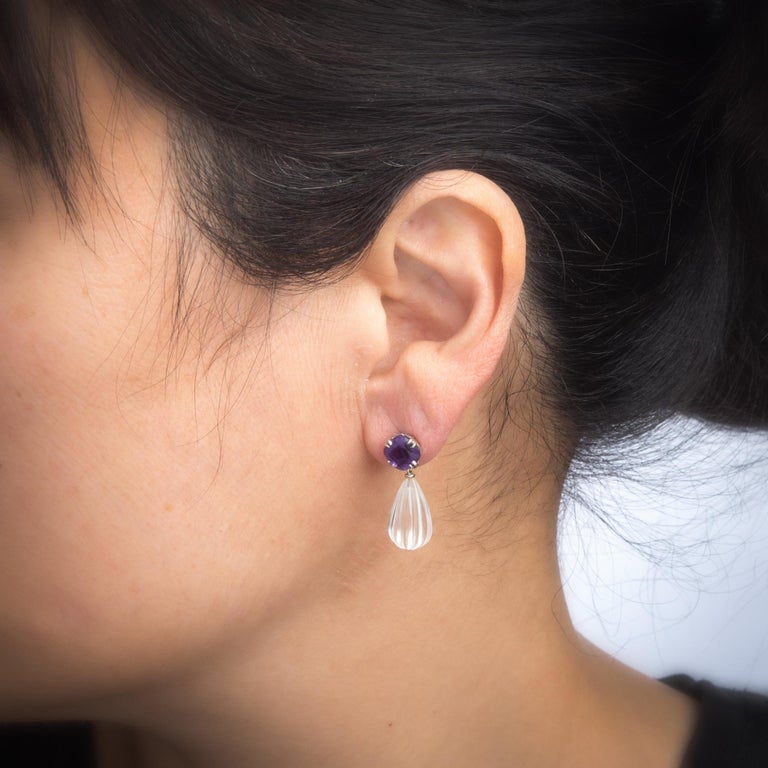 Janet Mavec Earrings Amethyst Fluted Rock Crystal 18 Karat Gold Estate ...