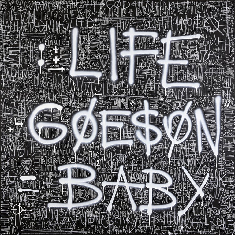 Grégoire Devin - ''Life Goes on Baby' Abstract, Mixed Media, Painting ...