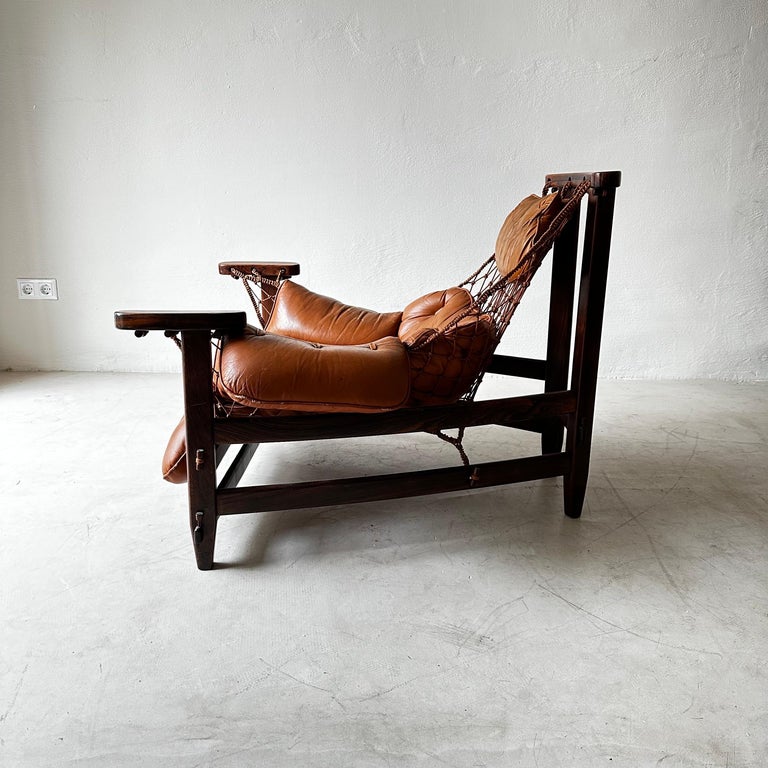 Jangada Chair in Patinated Cognac Leather by Wood Art Signed, Brazil ...