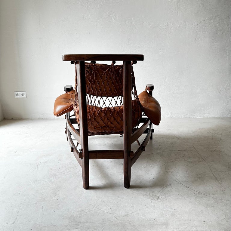 Jangada Chair in Patinated Cognac Leather by Wood Art Signed, Brazil ...