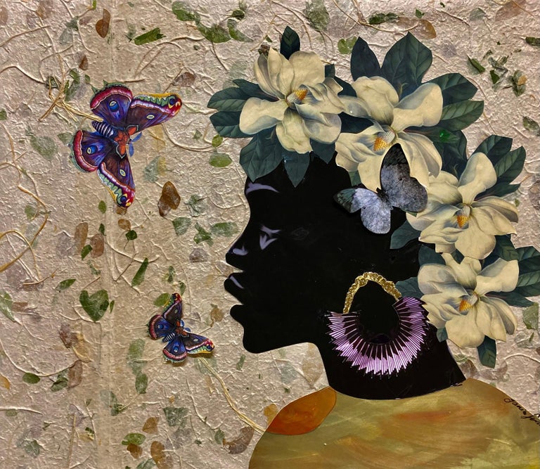 Janice Frame - "Magnolia 1" mixed media portrait of a Black woman ...